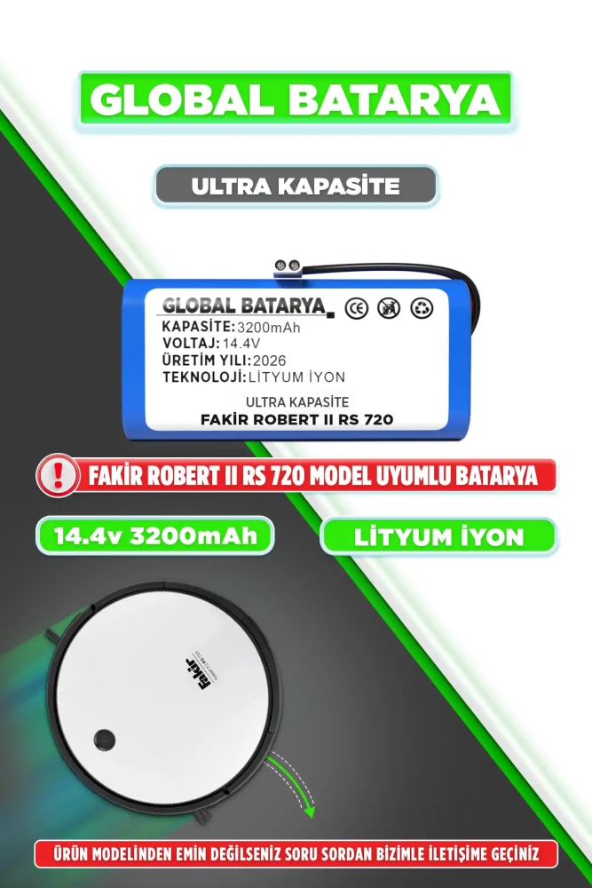 Fakir Robert II Rs 720 Robot Süpürge Bataryası 3200mAh - 1,079.10 TL